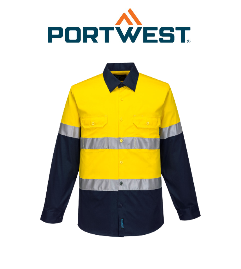 Portwest Mens Prime Mover Taped Hi-Vis Lightweight Long Sleeve Shirt W ...