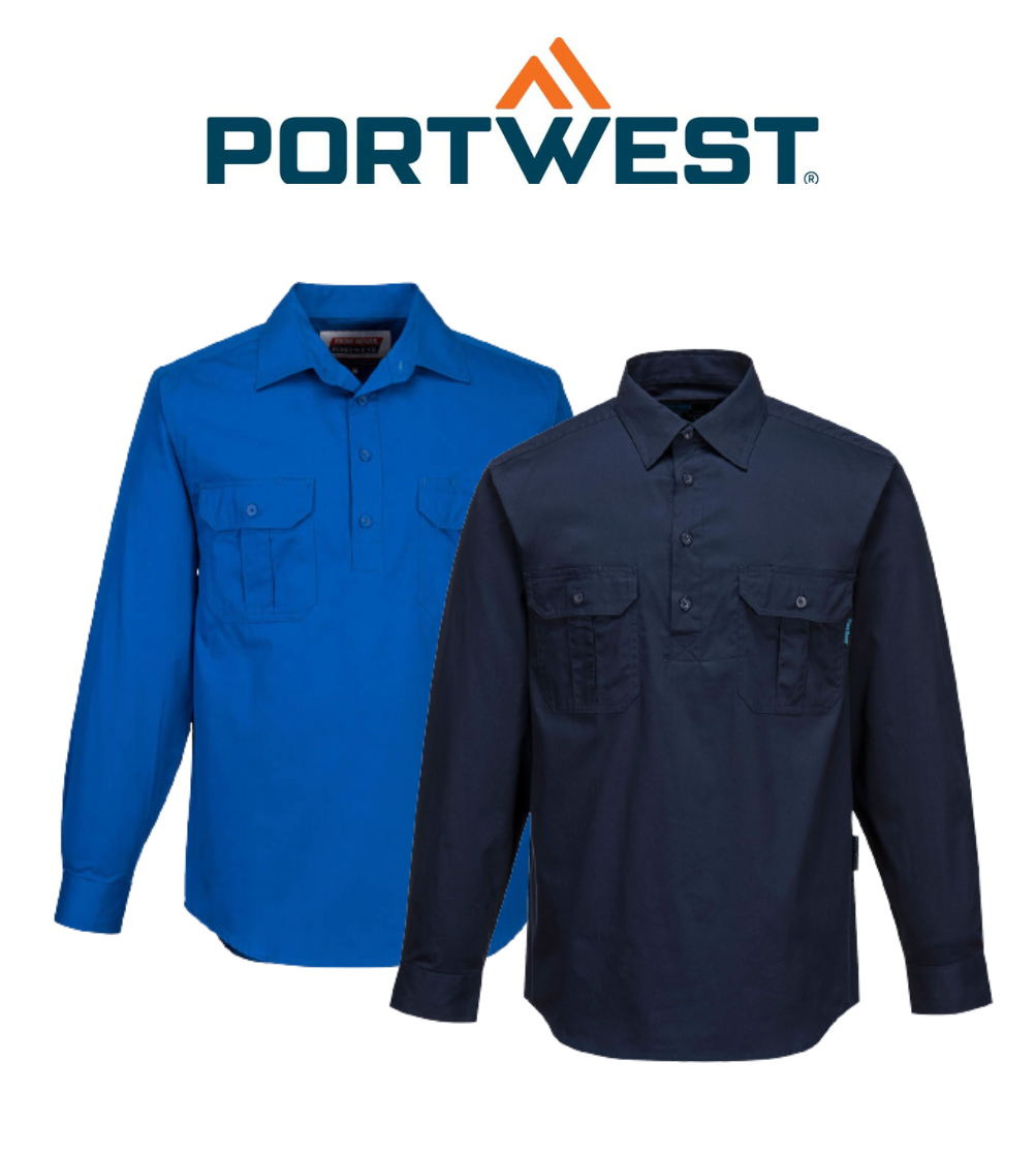 Portwest Adelaide Shirt, Long Sleeve, Light Weight Cotton Polo Shirt M ...