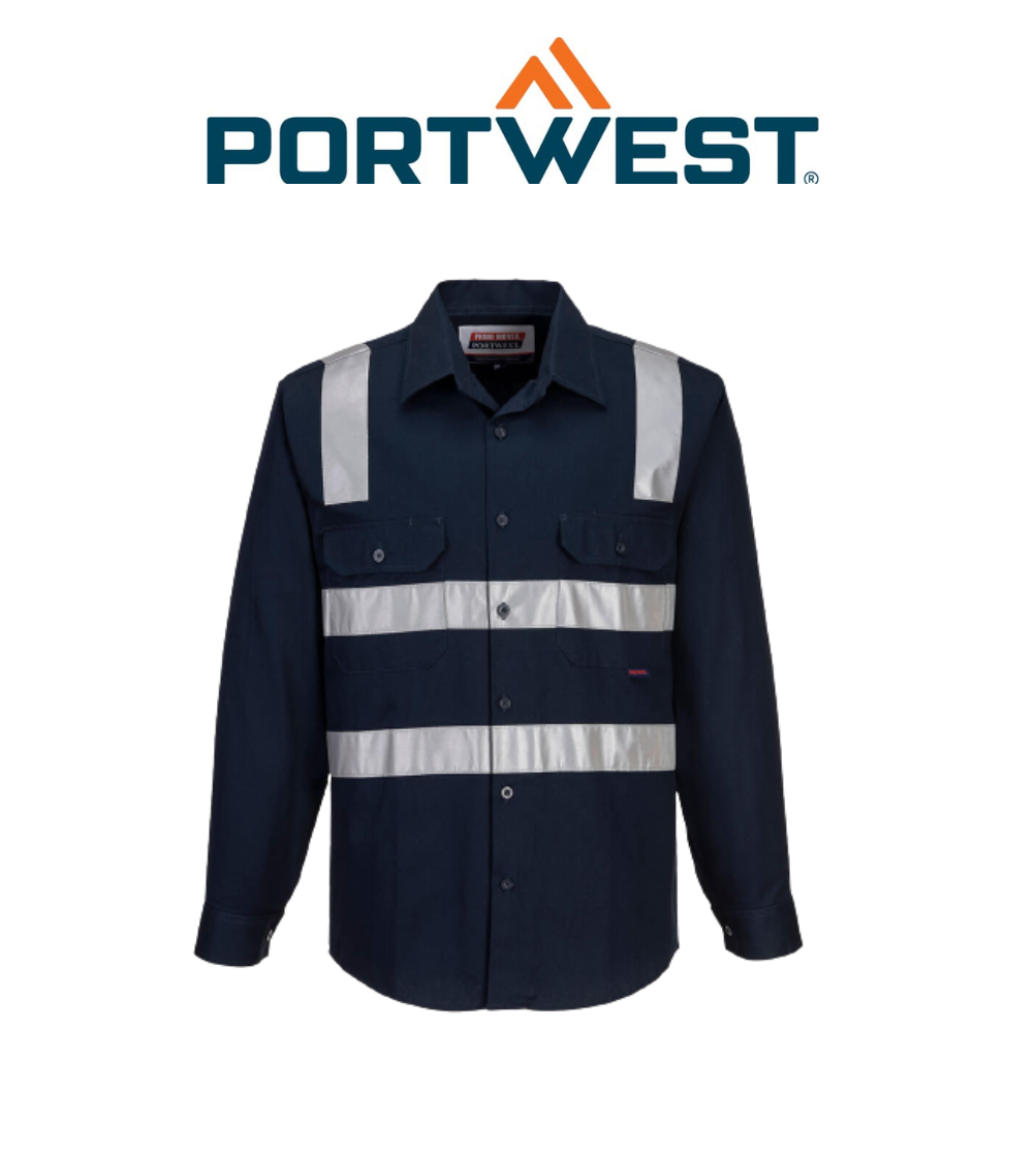 Portwest Brisbane Shirt, Long Sleeve, Regular Weight Reflective Safety ...